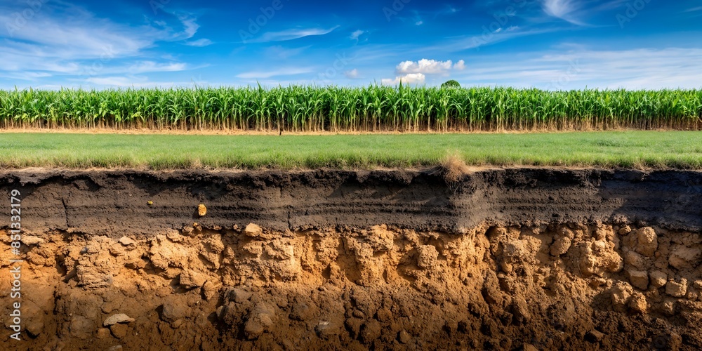 A cross-section of a humus-rich, dark-coloured type of soil shows an ...
