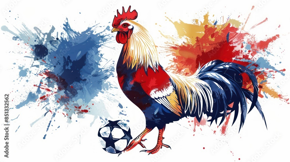 logo of French flag, rooster badge, soccer ball, Stock Illustration ...