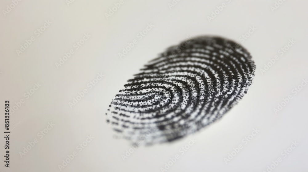 A close-up of a fingerprint on a white background. The ridges and ...