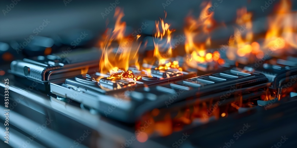 Photo of lithium battery fire in electric car due to damageovercharging ...