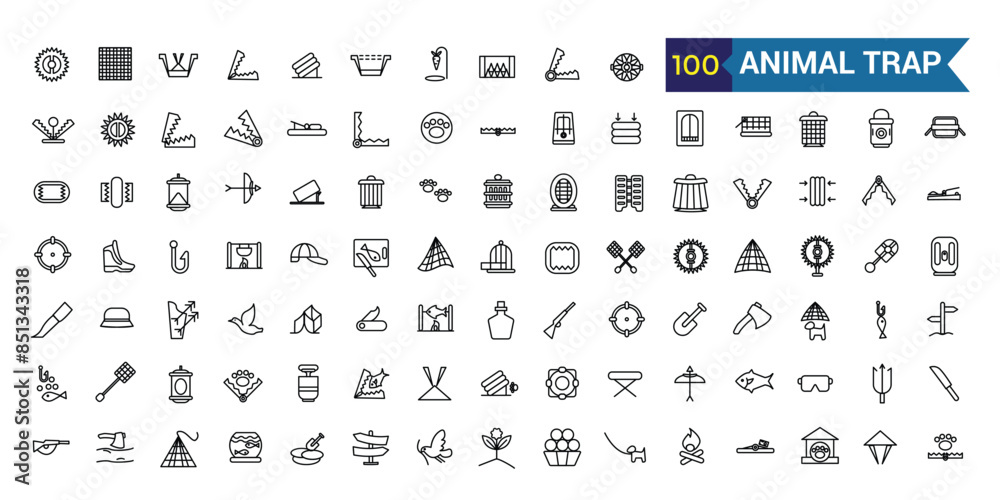 Animal trap icons set. Outline set of animal trap vector icons for ui ...
