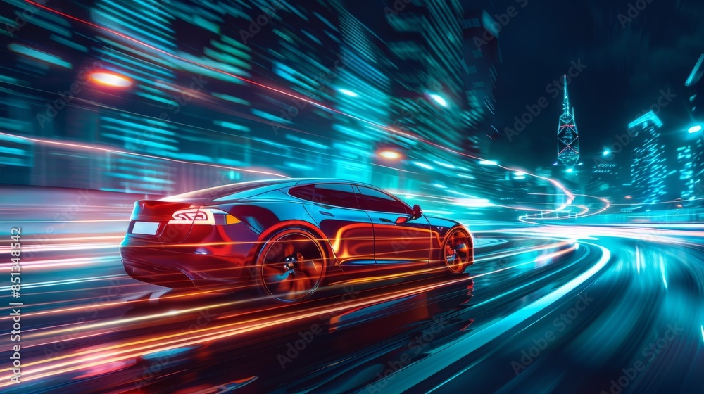 Abstract speed Business Start up launching product with Electric car ...