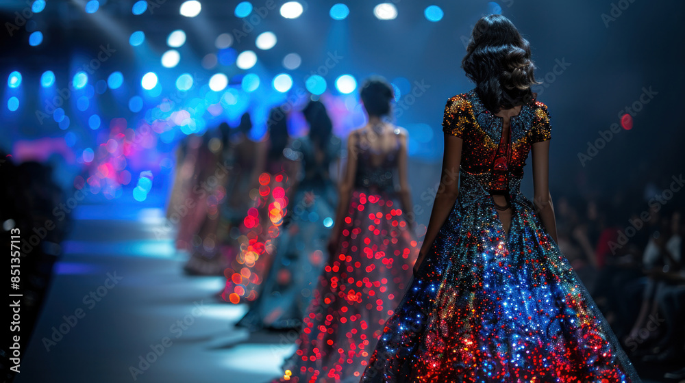 Fashion Show on the runway, models showcasing the latest designs with ...