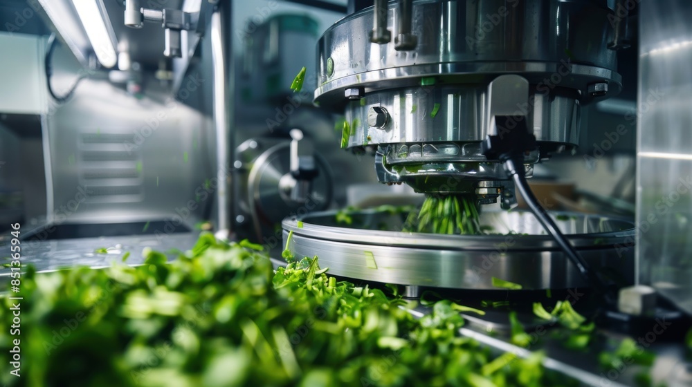 Leafy Greens Processing In Food Factory showing fresh green vegetables ...