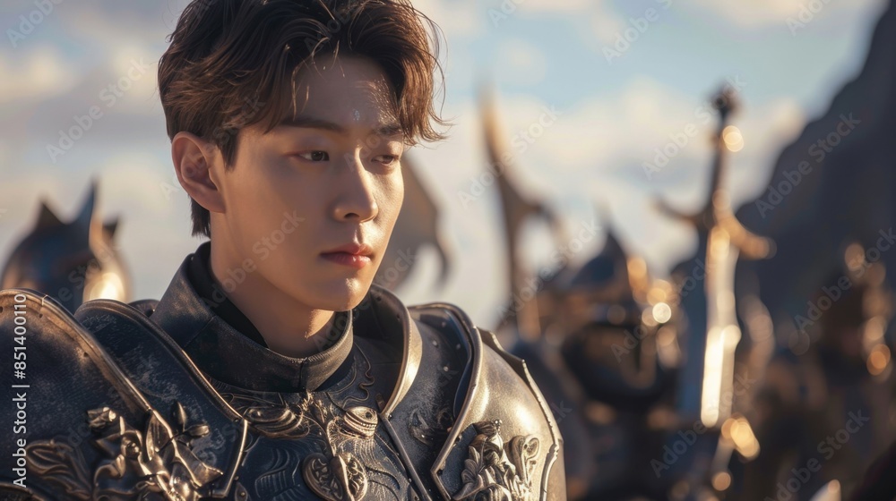 A handsome, cute, Korean young man featuring a medieval knight's armor ...