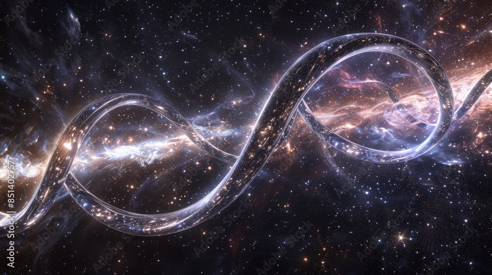 Infinite Loop, Metallic Möbius strip with textured surface, floating in ...