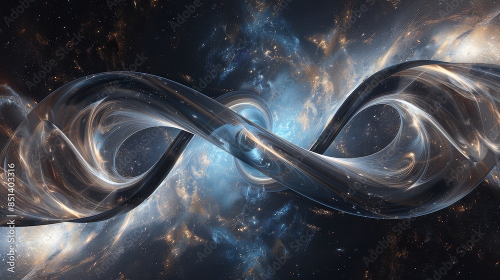 Infinite Loop, Metallic Möbius strip with textured surface, floating in ...