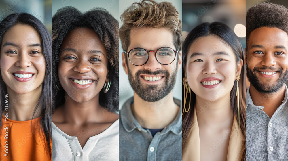 young people of many nationalities Smiling faces express positive ...