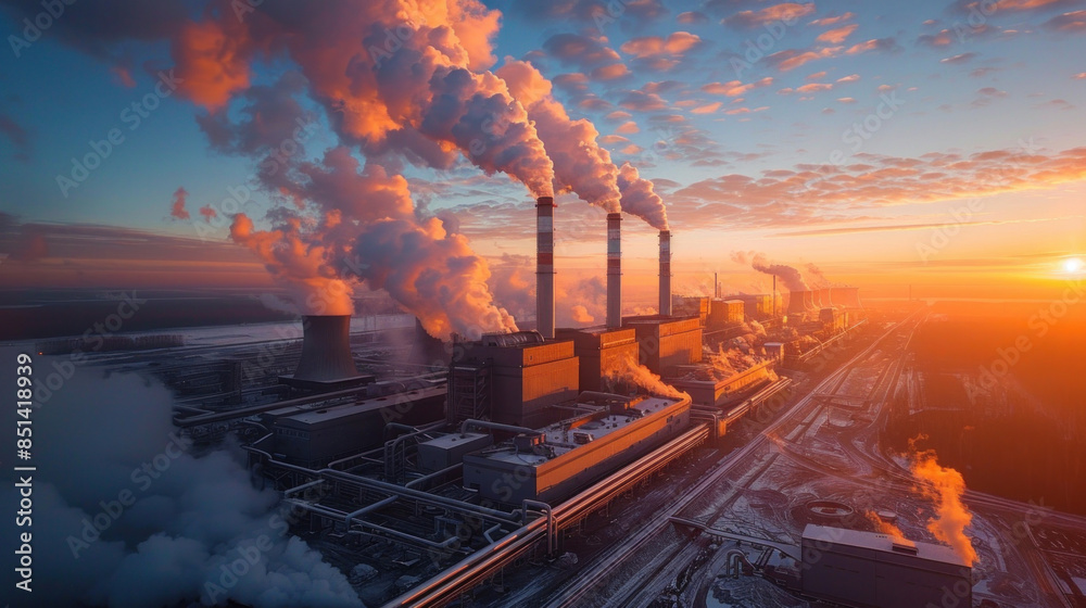 The waste incineration plant at work, emitting clean energy as it ...