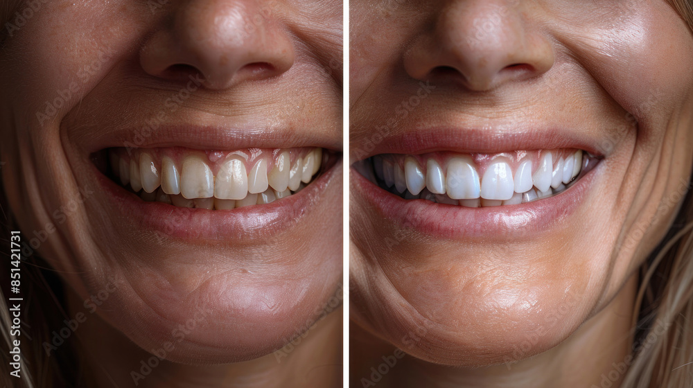 A woman's smile through before and after images, illustrating the ...
