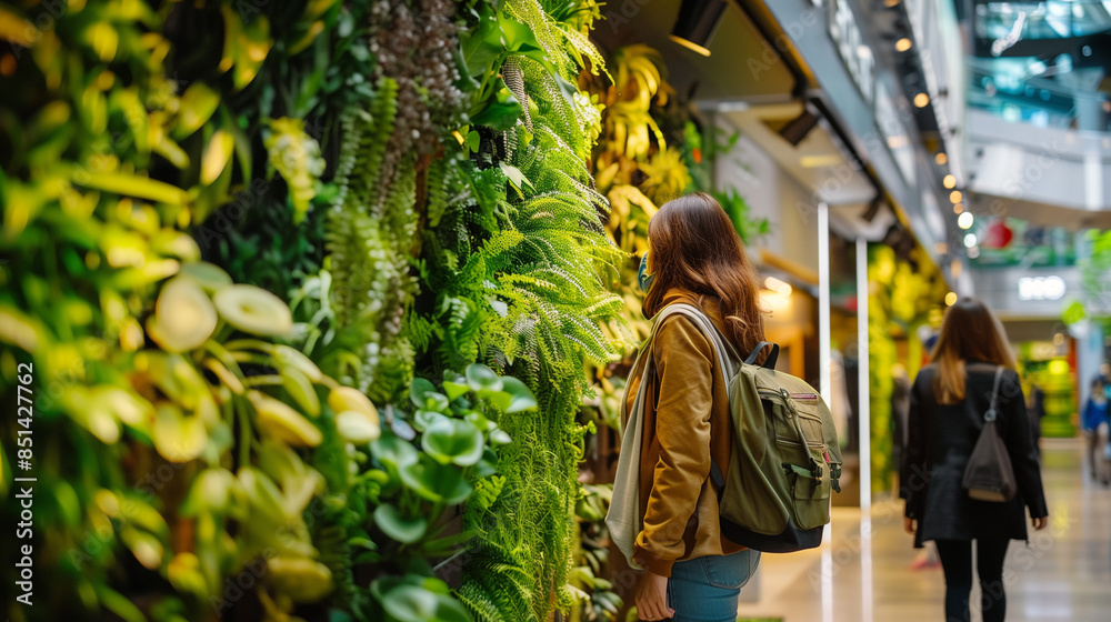Eco-Friendly Retail Environment with Vertical Garden. The image ...