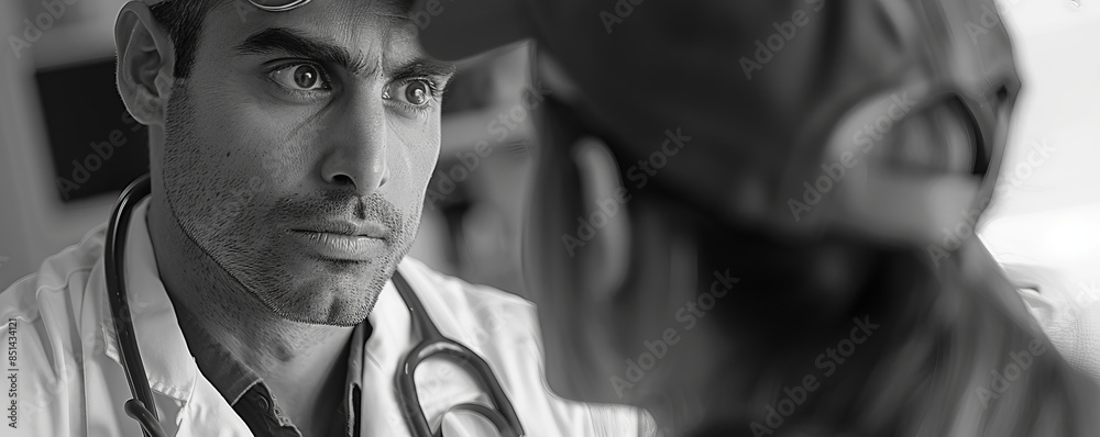 A doctor examining a patient, their face etched with concentration ...