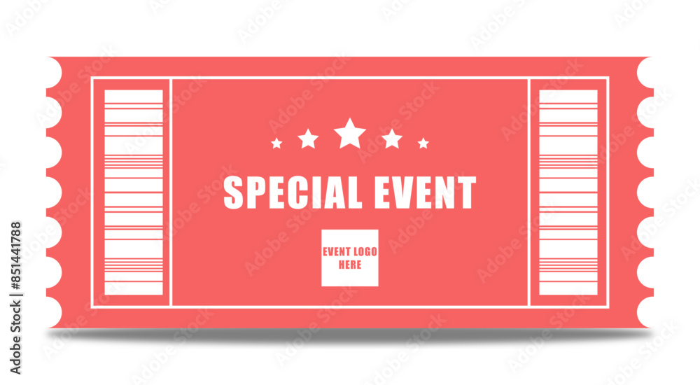 Retro red ticket sample with event name stars and bar code layout ...