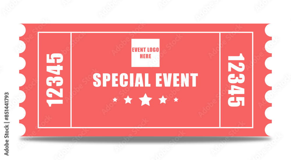 Retro red ticket sample with event name stars and tickets number layout ...