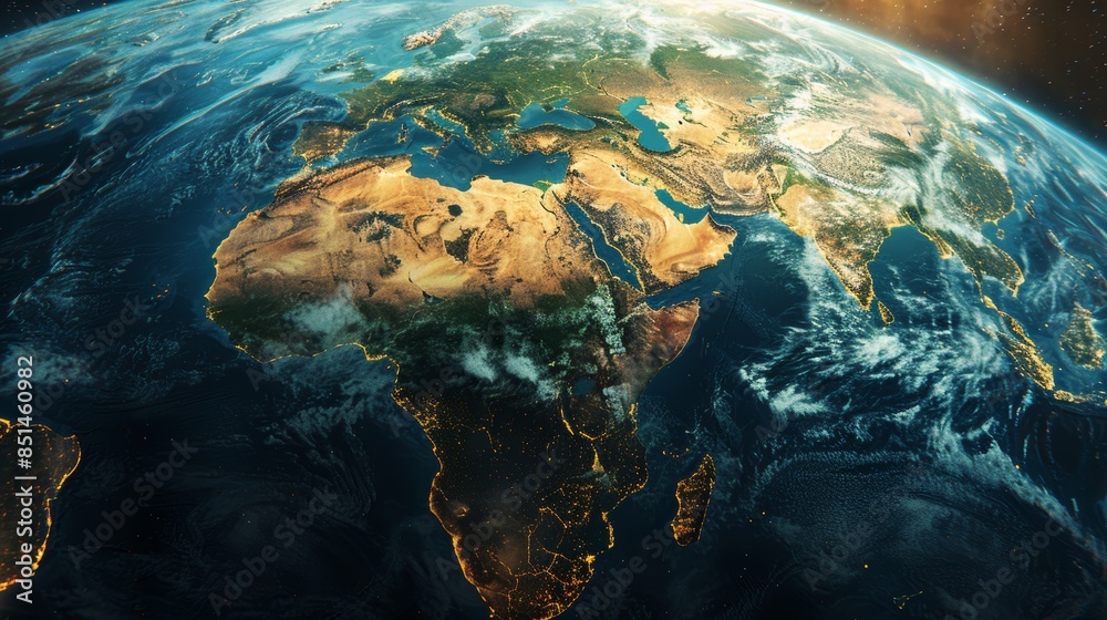 A high-resolution satellite image showing the continents and their ...