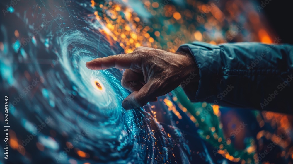 A meteorologist pointing at a weather map showing incoming storm ...