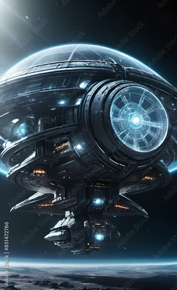 futuristic space ship flying in the space for space exploration or ...