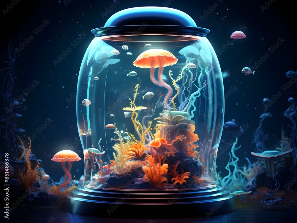 Ethereal Underwater Aquarium with Bioluminescent Alien Species Stock ...
