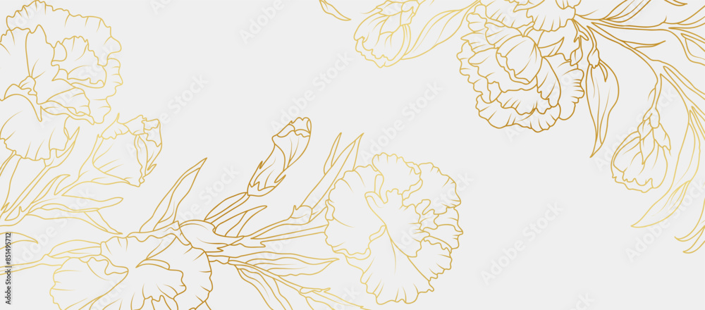 Luxury gold carnation flowers background. Floral pattern tropical in ...