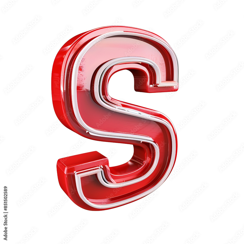 3D shiny red letter S with silver outline on white background, vibrant ...