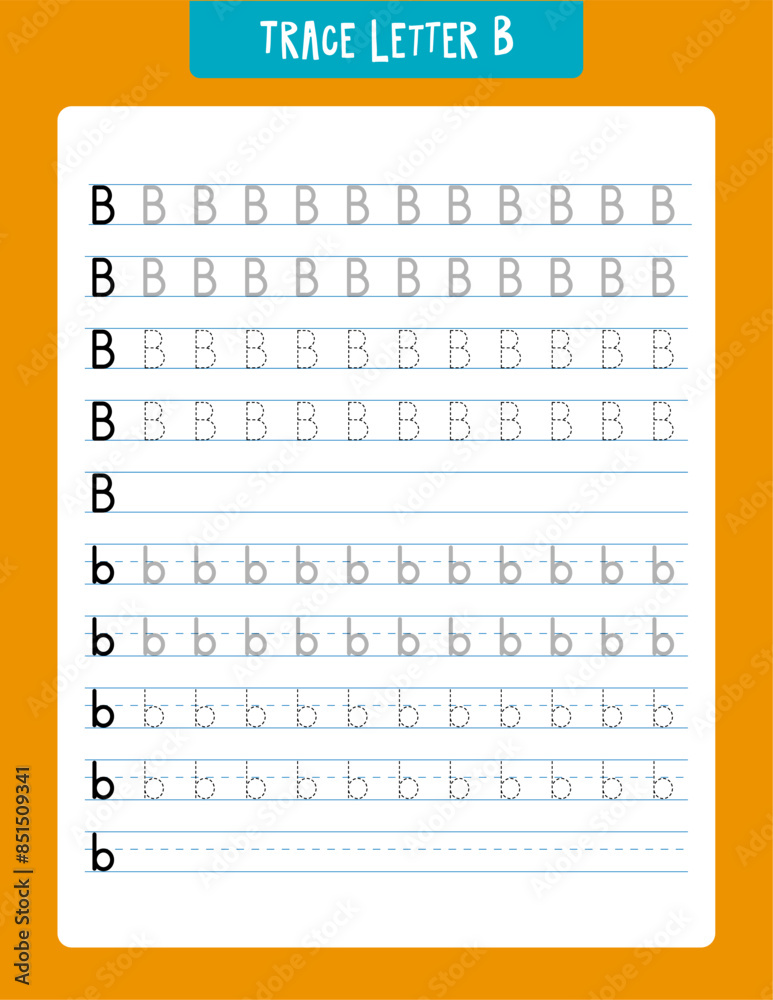 Alphabet tracing worksheet featuring the letter b in both uppercase and ...