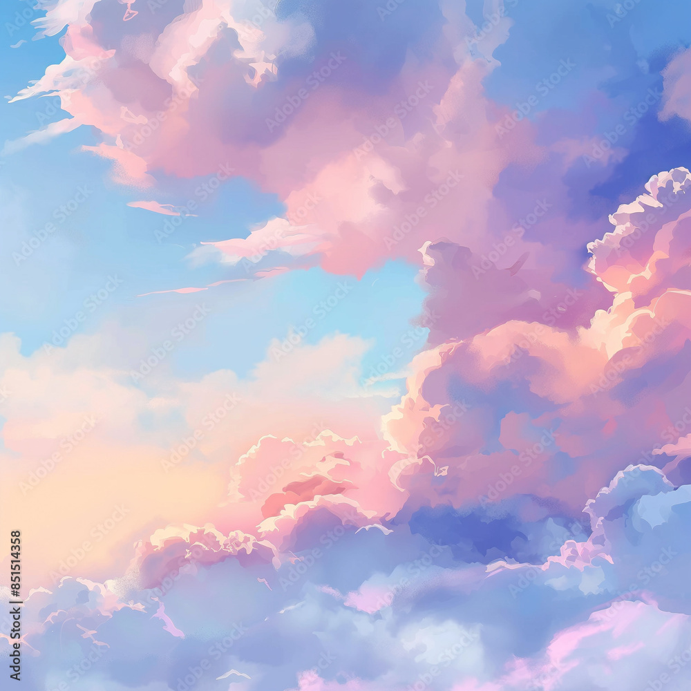 pink sky, blue sky, fluffy clouds, cotton candy clouds, marshmallow clouds, soft clouds, cloud ...