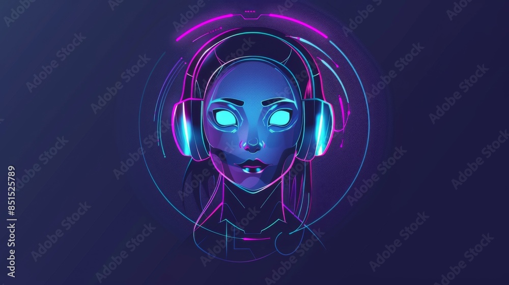 Humanoid female robot avatar chatbot. Round icon of AI face in image ...