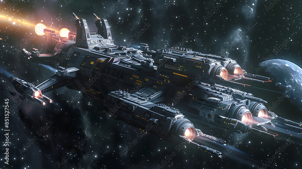 Large sci-fi spaceship, long, and aggressive-looking sci-fi spaceship ...