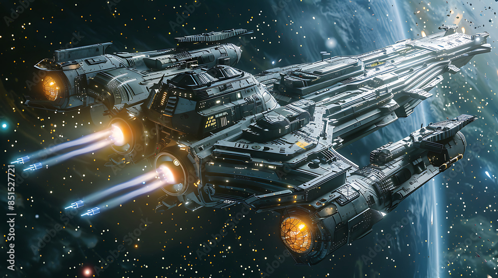 Large sci-fi spaceship, long, and aggressive-looking sci-fi spaceship ...