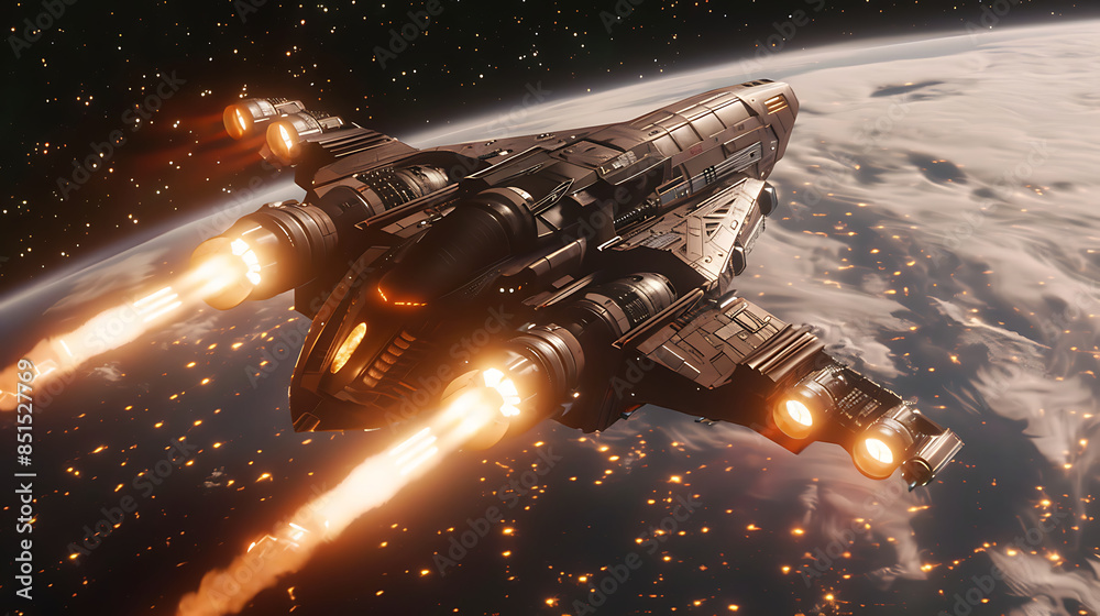 Large sci-fi spaceship, long, and aggressive-looking sci-fi spaceship ...