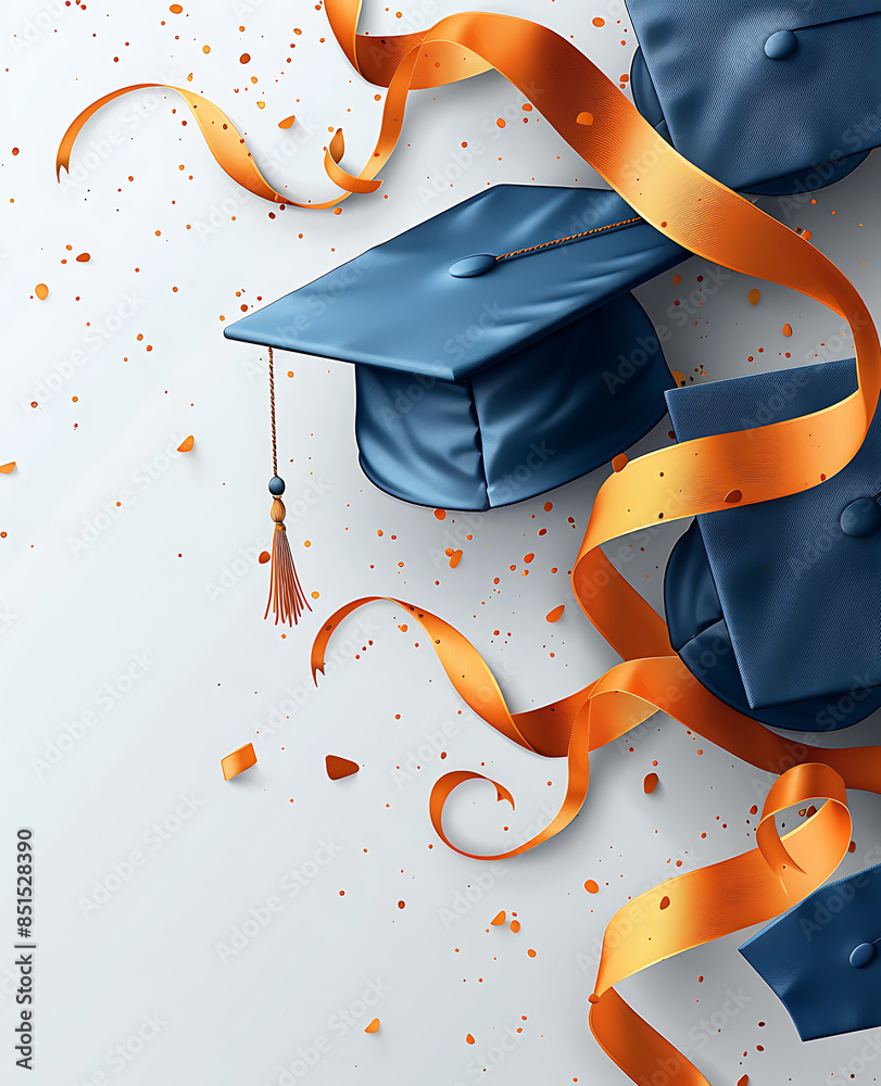 ilustración vectorial de dos birretes de graduación azules con cintas ...