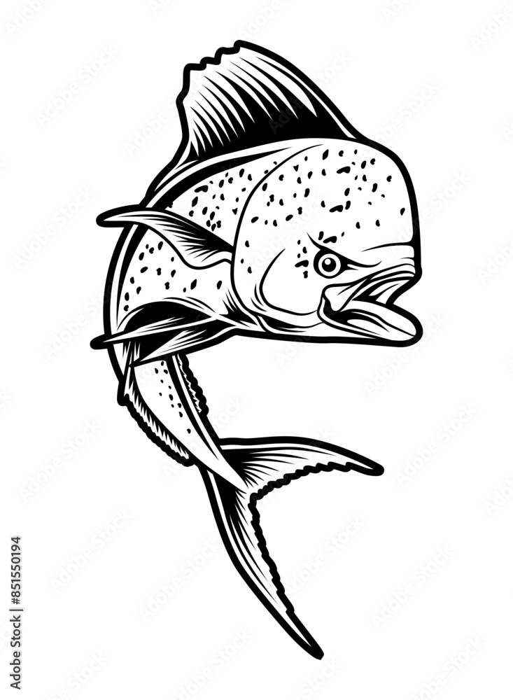 Mahi Fish Illustration, Salt Water Fish Clipart, Sea Angling Stencil ...
