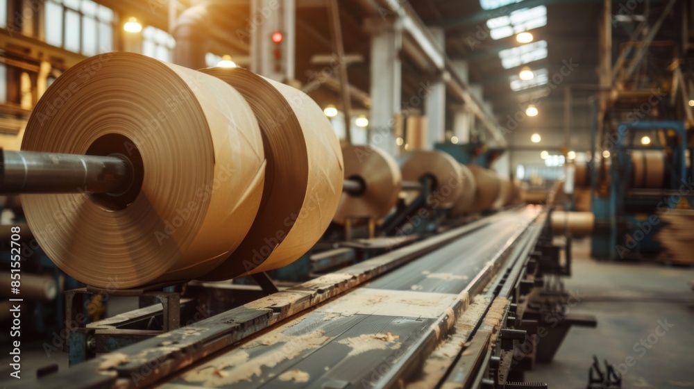 Large industrial machine producing paper cardboard in a factory setting ...