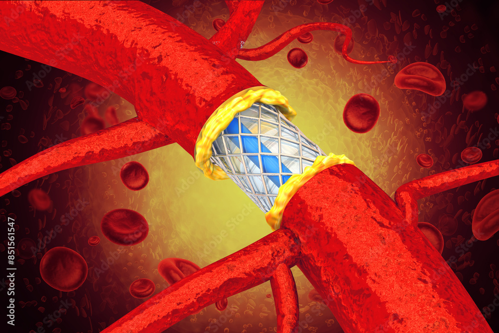 Cholesterol blocked artery. The accumulation of cholesterol in the ...