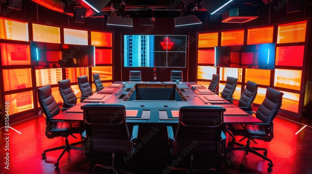 Foto de Game Show Boardroom: A boardroom-style set with conference ...