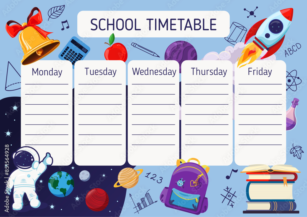 School Timetable poster template with sticker notes for subjects ...