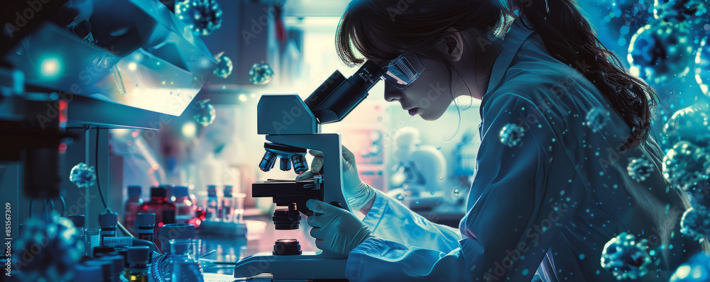 Biologist, laboratory, microscope, cells, research, science ...