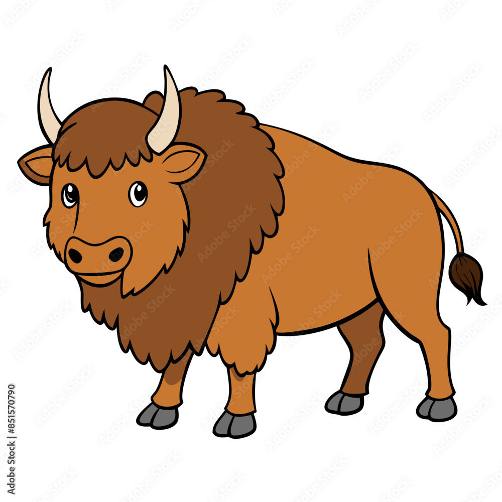powerful cartoon illustration of a bison with a sturdy build. Stock ...