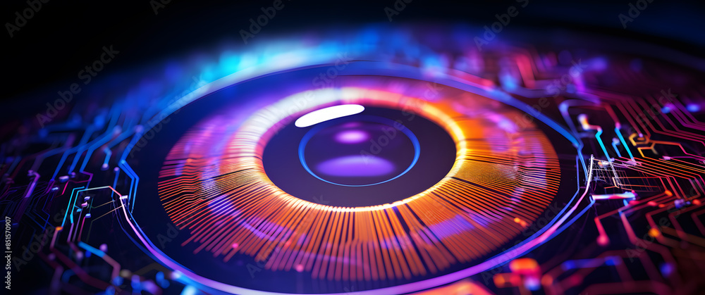 Visualization of Circuit Board CPU form eye pupil Processor Starting Digitalization Process and ...