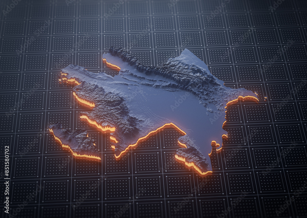 Illuminated Azerbaijan Data Map Highlighting Geographical Features Neon ...