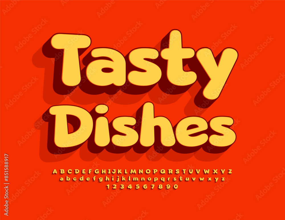 Vector advertising banner Tasty Dishes. Bright 3D Font. Artistic ...