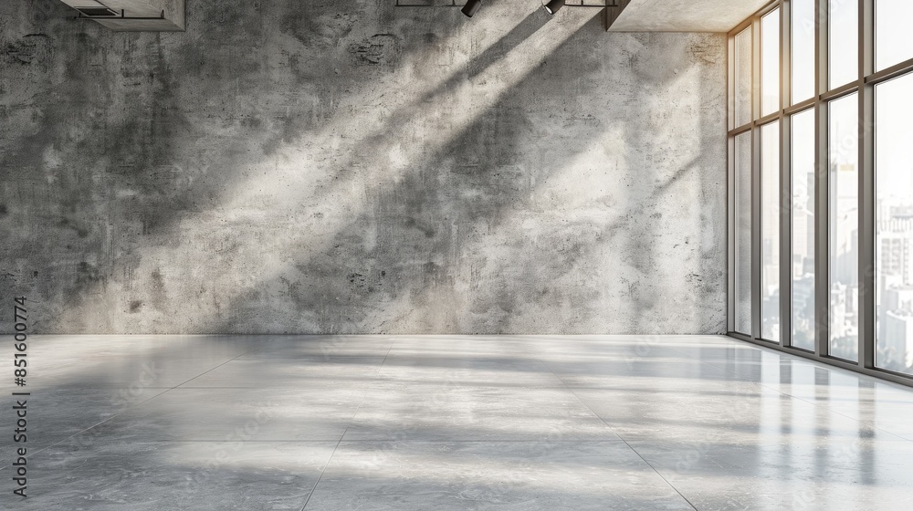 Background image of concrete building interior with sunlit windows ...