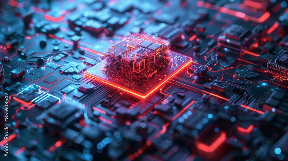 Illustration of a machine learning process featuring artificial intelligence, deep data mining ...