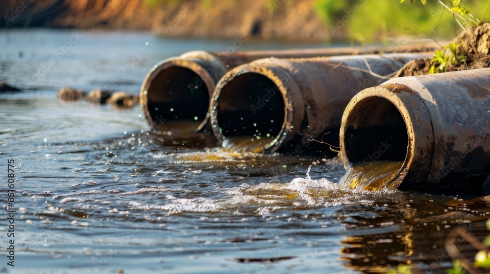 Environmental damage concept, Industrial and factory wastewater ...