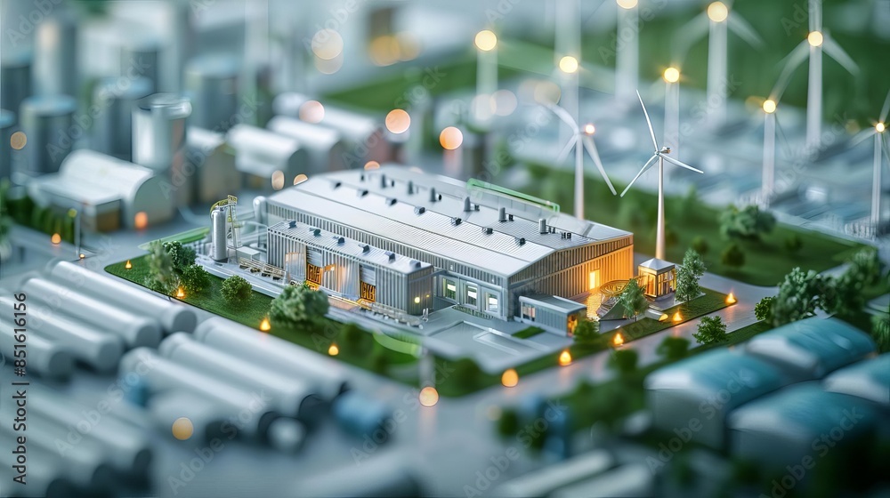 Diagram of energy storage solutions in an industrial plant, front view ...