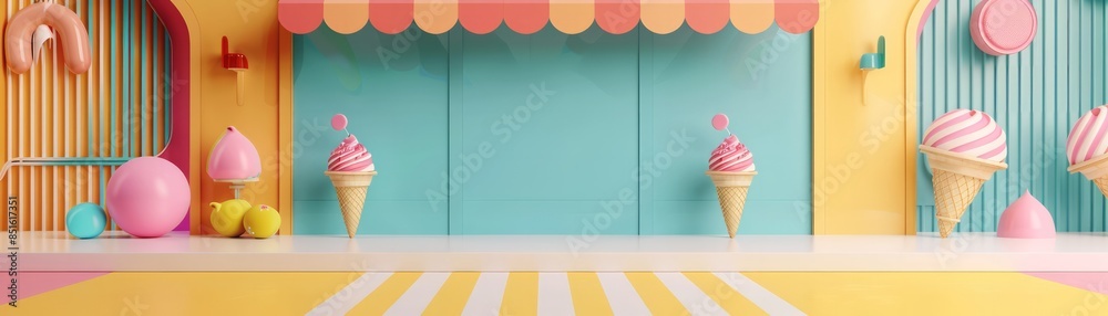 chilled treats flat design front view ice cream shop theme 3D render ...