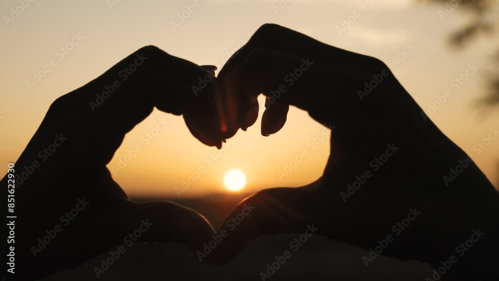 girl heart sign, sunset love symbol, hand silhouette heart, romantic ...