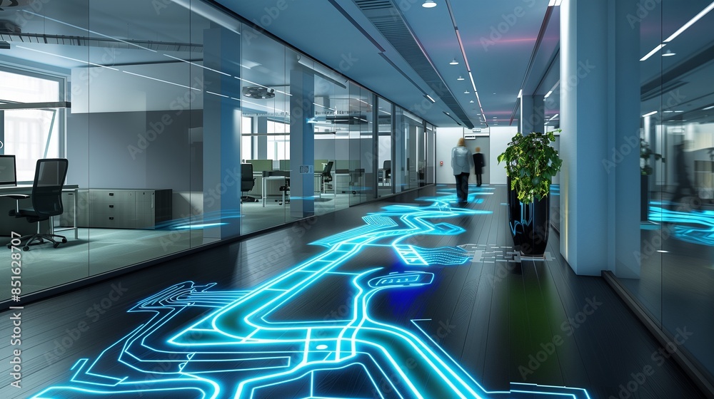 An office with an interactive floor map, guiding visitors to their ...