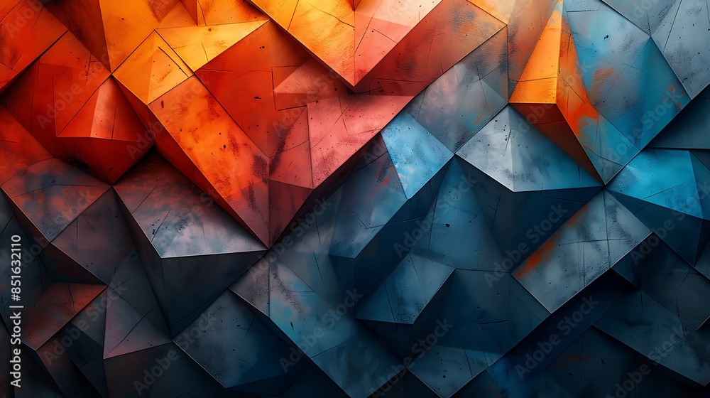 Inside-out color scheme with parallelograms, shades of blue and orange ...