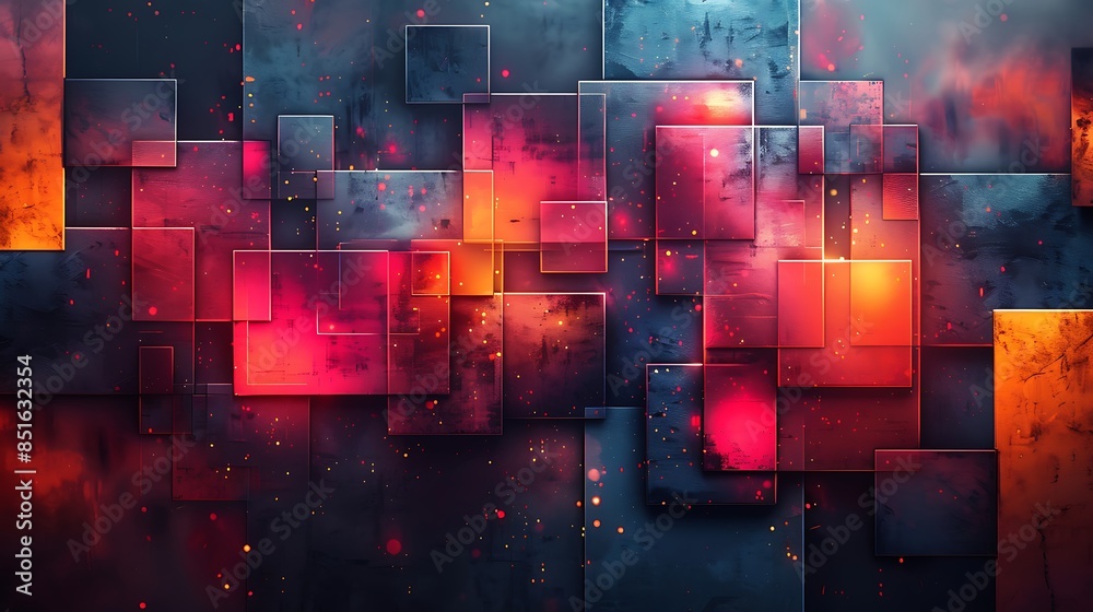 Inside-out color scheme with parallelograms, vibrant neon colors, dark ...